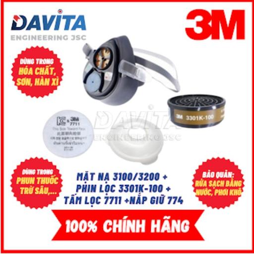 Mặt nạ nửa mặt 3M 3200 loại dùng 1 phin lọc, 20 cái/thùng, chưa bao gồm phin lọc | Davita.vn